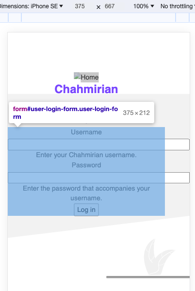 On mobile view, user login page, Username and password input box is out from right side. Needs ...